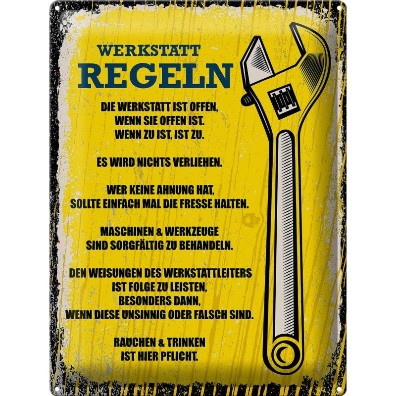 Werkstatt Regeln - Blechschild 40 x 30 cm