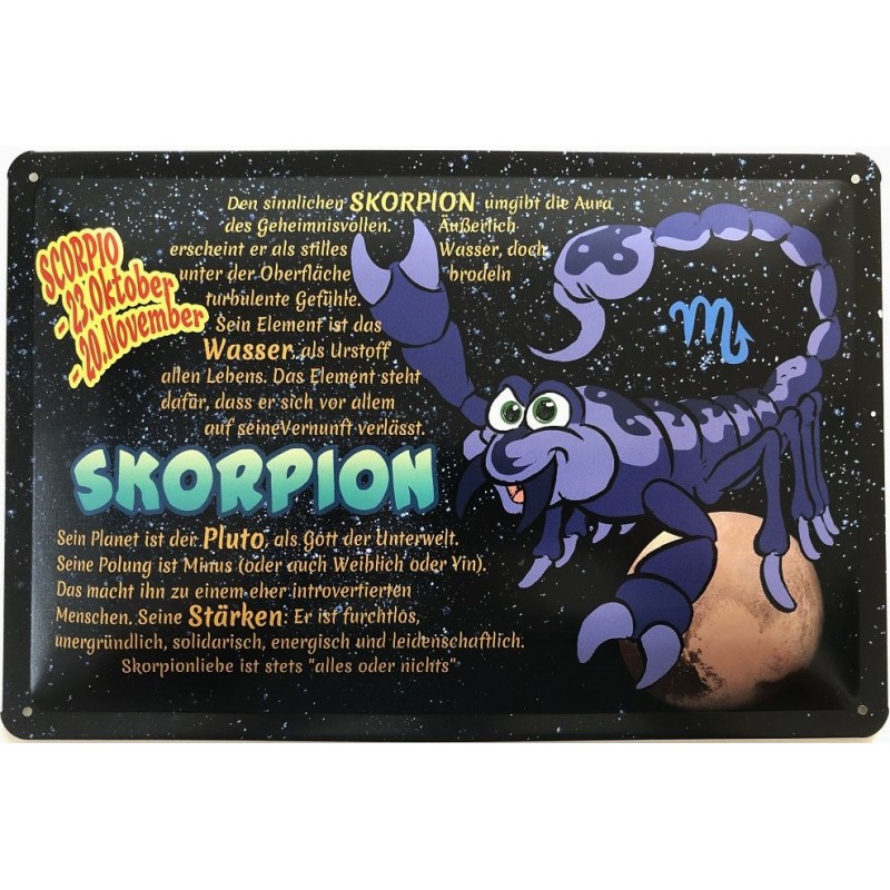 Sternzeichen Skorpion 23. Oktober bis 20. November - Blechschild 30 x 20 cm