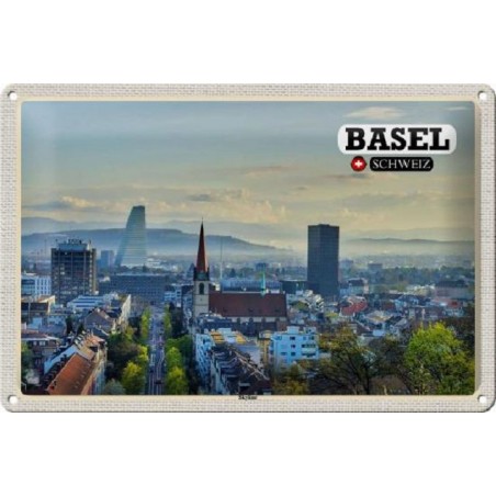 Basel Motiv Skyline Schweiz - Blechschild 30 x 20 cm